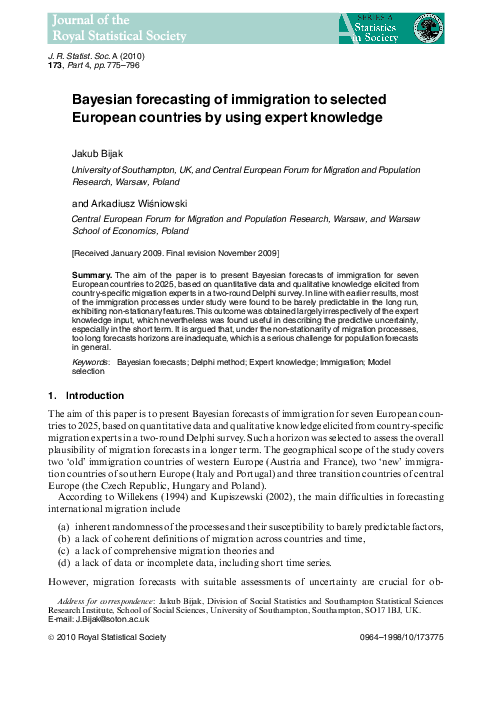 (PDF) Bayesian Forecasting of Immigration to Selected European ...