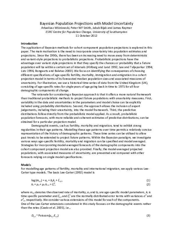 (PDF) Bayesian Population Projections with Model Uncertainty