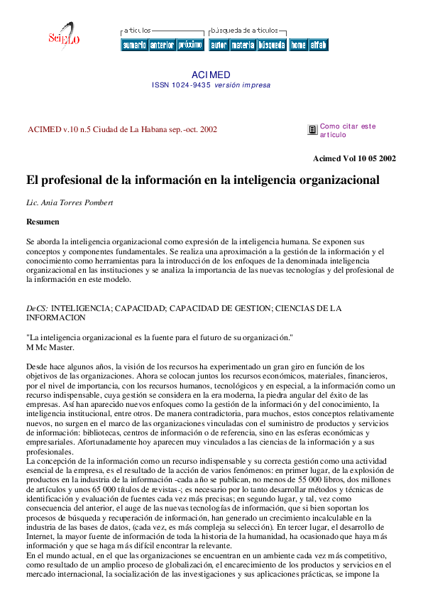 (PDF) El profesional de la información en la inteligencia organizacional