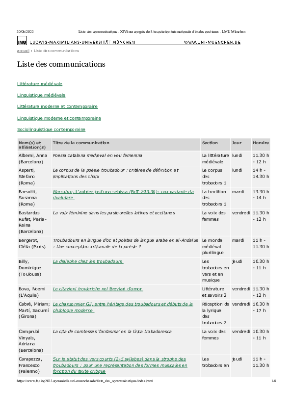 (PDF) Liste des communications XIVème congr...onale d'études occitanes ...