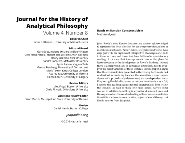 (PDF) Rawls on Kantian Constructivism