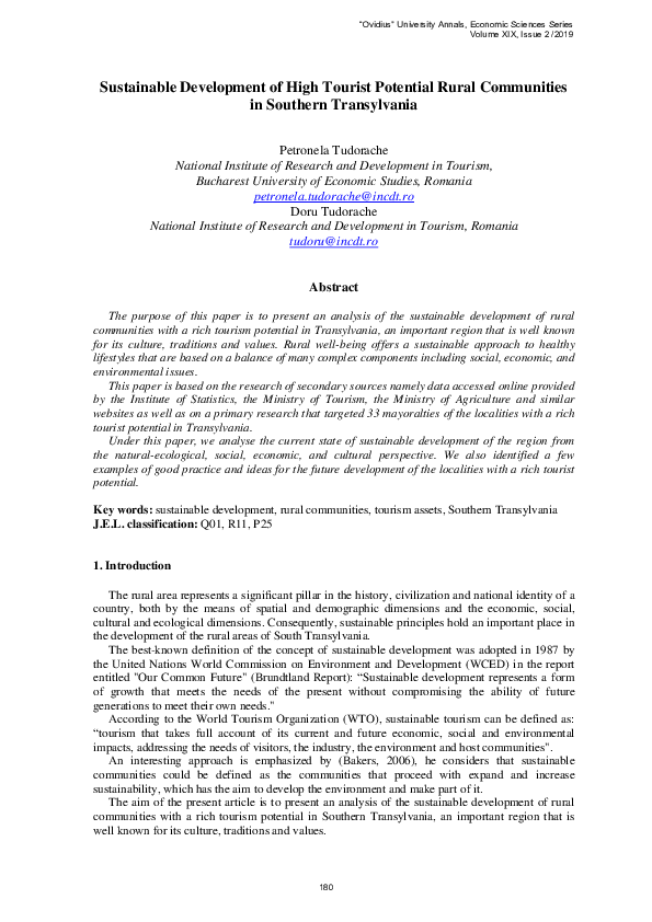 (PDF) Sustainable Development of High Tourist Potential Rural ...