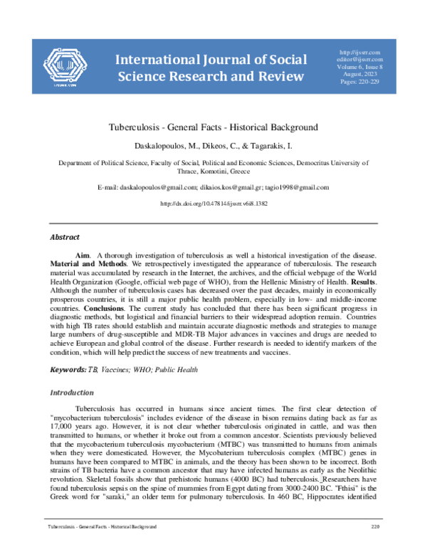 (PDF) Tuberculosis -General Facts -Historical Background