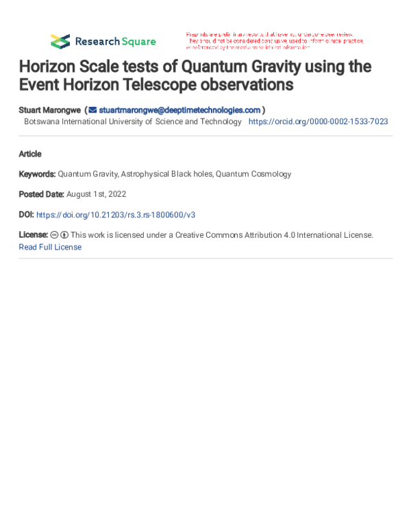 (PDF) Horizon Scale tests of Quantum Gravity using the Event Horizon ...