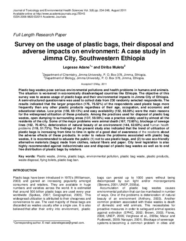 (PDF) Survey on the usage of plastic bags, their disposal and adverse ...