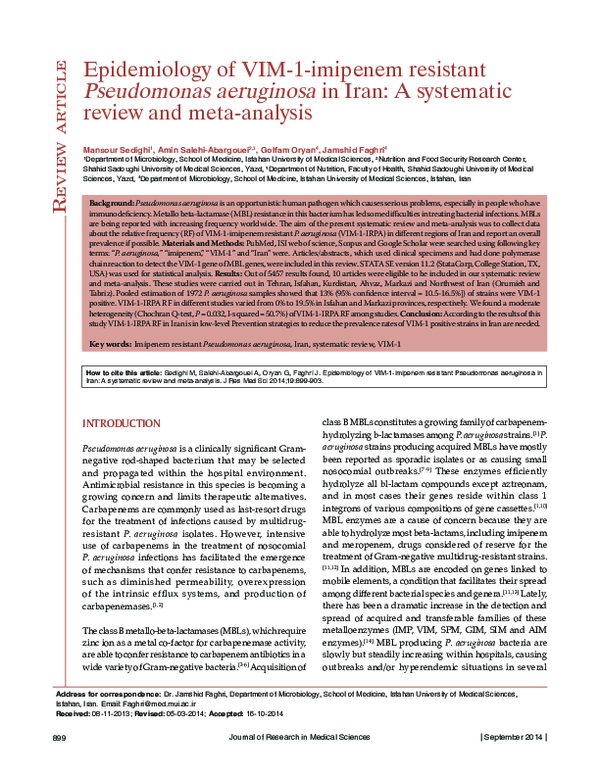 (PDF) Epidemiology of VIM-1-imipenem resistant Pseudomonas aeruginosa ...