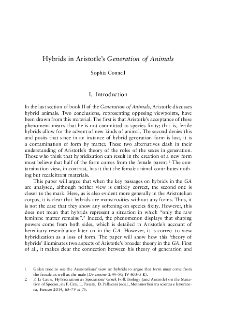(PDF) Hybrids in Aristotle's Generation of Animals
