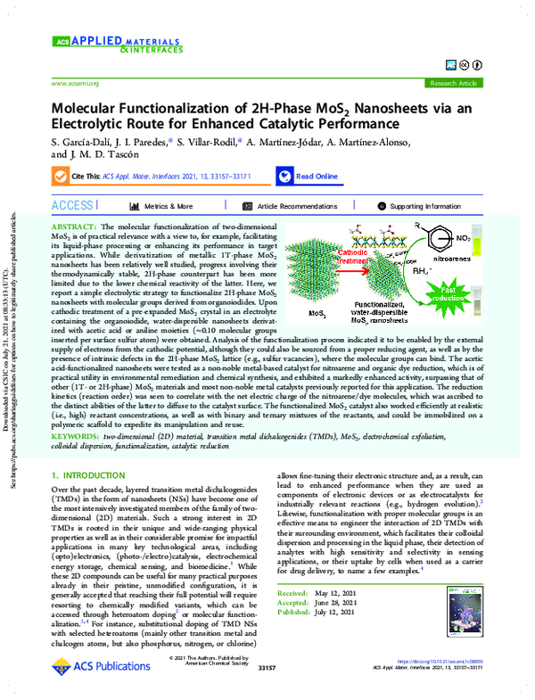 (PDF) Molecular Functionalization of 2H-Phase MoS2 Nanosheets via an ...