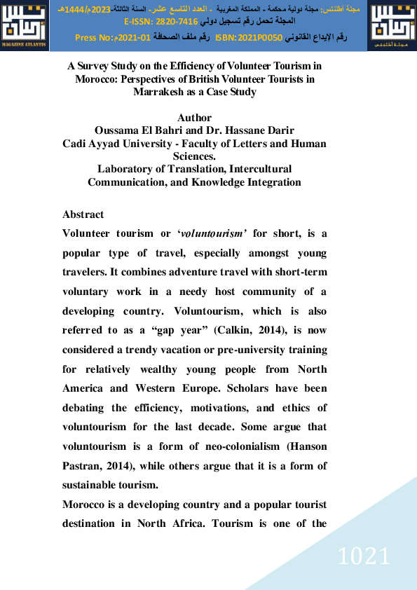 (PDF) A Survey Study on the Efficiency of Volunteer Tourism in Morocco ...