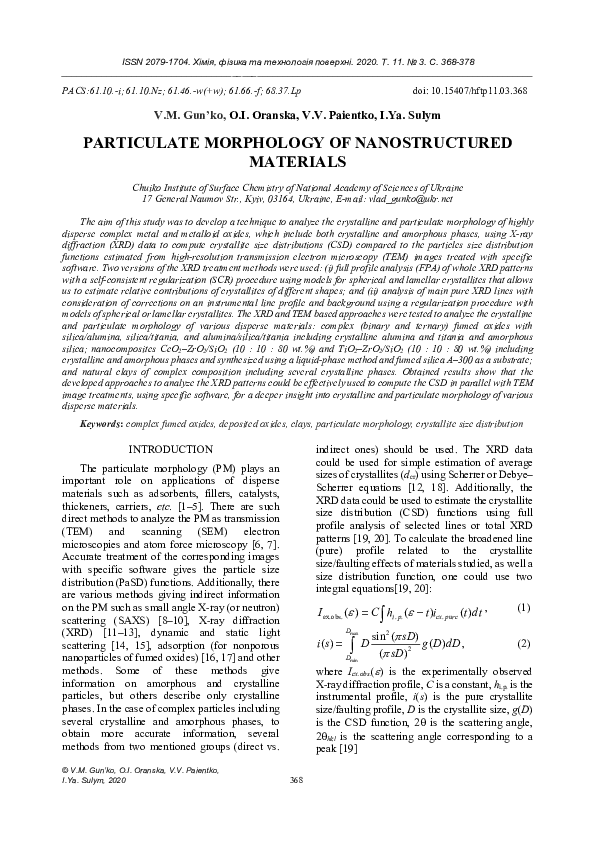(PDF) Particulate morphology of nanostructured materials | Iryna Sulym - Academia.edu