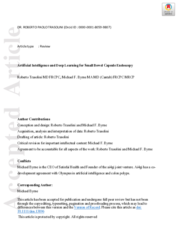 Pdf Artificial Intelligence And Deep Learning For Small Bowel Capsule Endoscopy