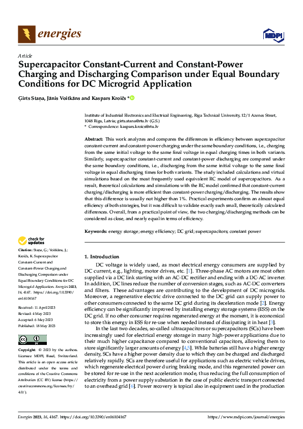 (PDF) Supercapacitor Constant-Current and Constant-Power Charging and ...