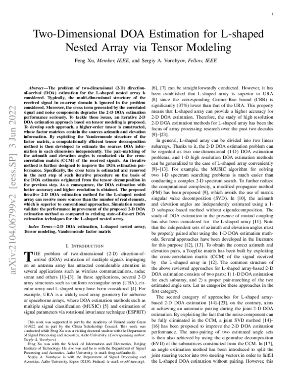 (PDF) Two-Dimensional DOA Estimation for L-shaped Nested Array via Tensor Modeling
