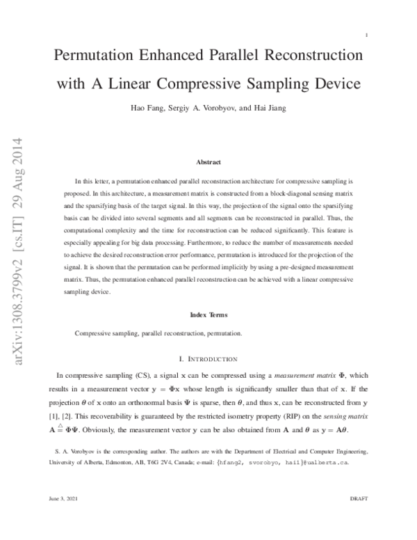 (PDF) Permutation enhanced parallel reconstruction for compressive sampling