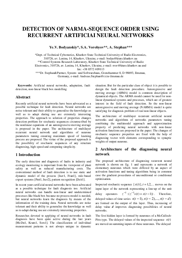(PDF) Detection of NARMA-sequence order using recurrent artificiai neural networks | Sergiy A ...