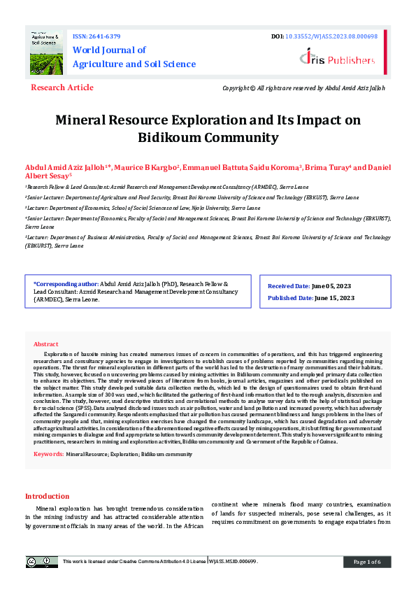 (PDF) Mineral Resource Exploration and Its Impact on Bidikoum Community