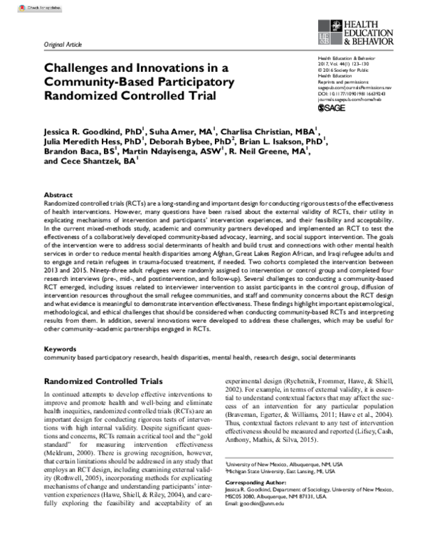 Challenges and Innovations in a Community-Based Participatory ... Challenges and Innovations in a Community-Based Participatory ...