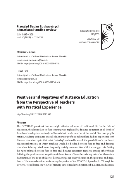 (PDF) Positives and Negatives of Distance Education from the ...
