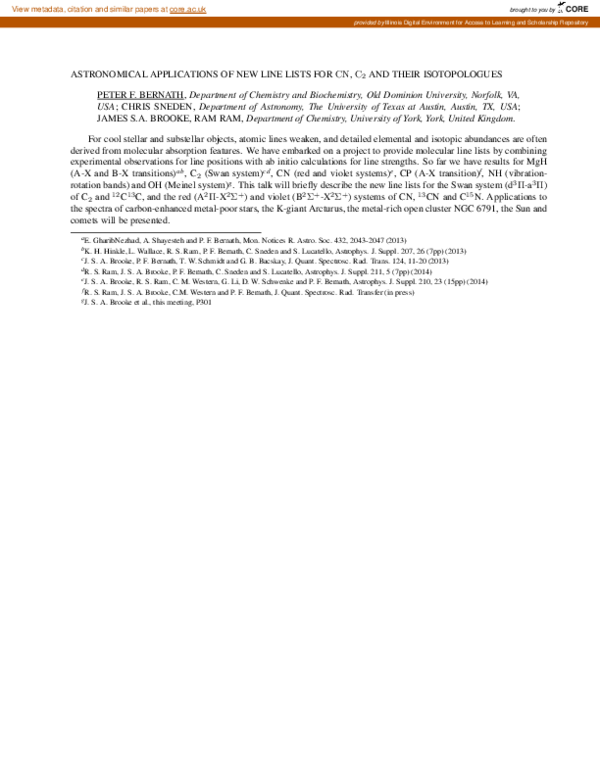 (PDF) Astronomical Applications of New Line Lists for CN, C2 and Their ...
