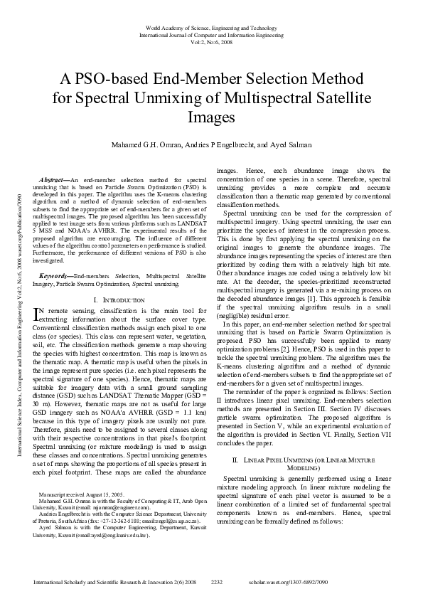 (PDF) A Pso-Based End-Member Selection Method For Spectral Unmixing Of Multispectral Satellite ...