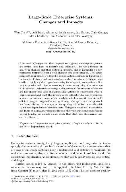 (PDF) Large-Scale Enterprise Systems: Changes and Impacts
