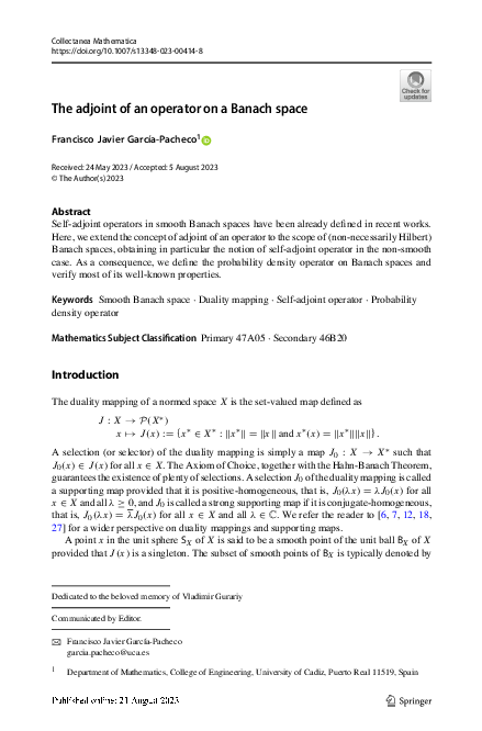 (PDF) The adjoint of an operator on a Banach space | Francisco J Garcia-Pacheco - Academia.edu