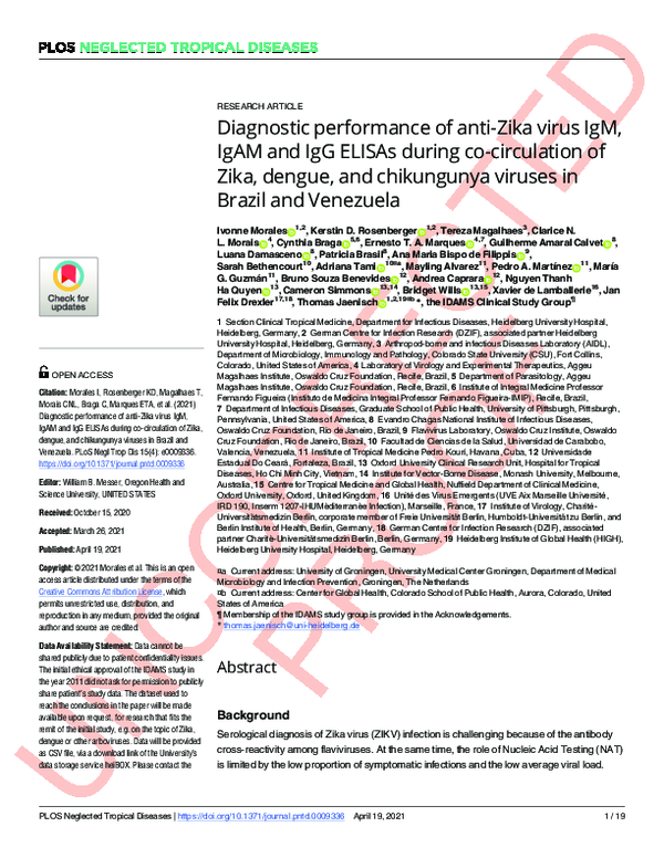 (PDF) Diagnostic performance of anti-Zika virus IgM, IgAM and IgG ELISAs during co-circulation ...