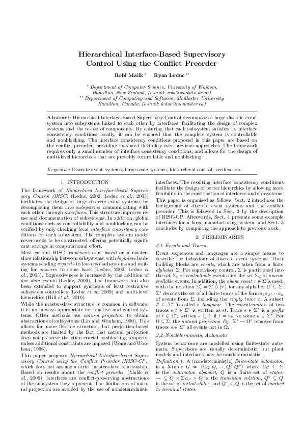 (PDF) Hierarchical interface-based supervisory control: serial case