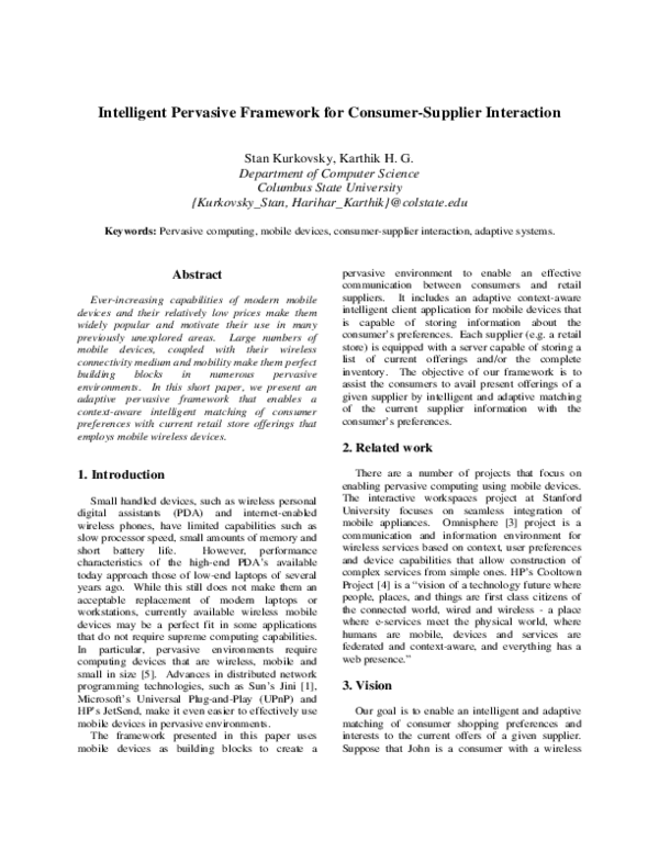 (PDF) Intelligent Pervasive Framework for Consumer-Supplier Interaction