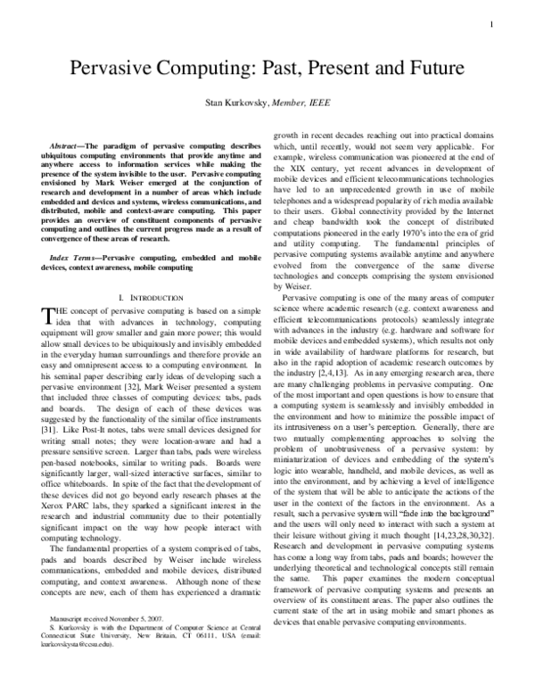 (PDF) Pervasive computing: Past, present and future