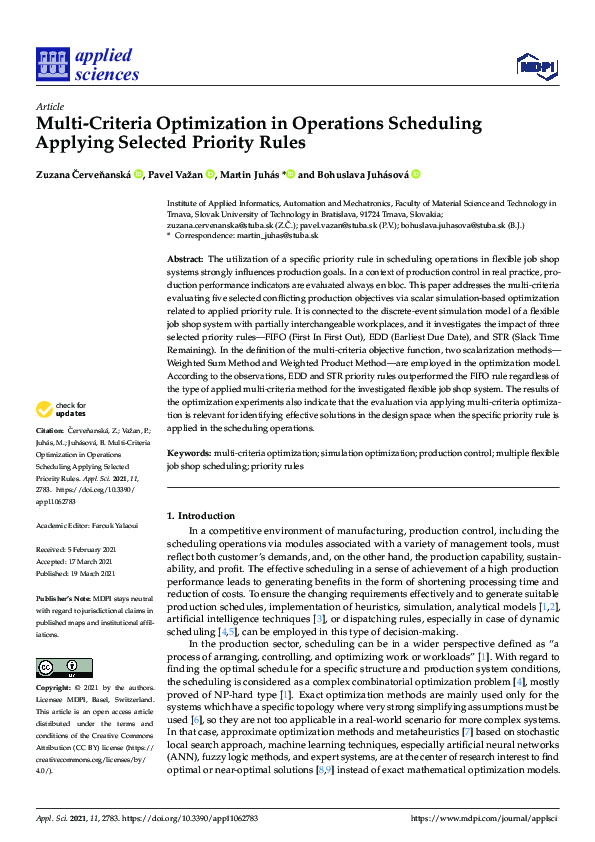 Pdf Multi Criteria Optimization In Operations Scheduling Applying Selected Priority Rules 
