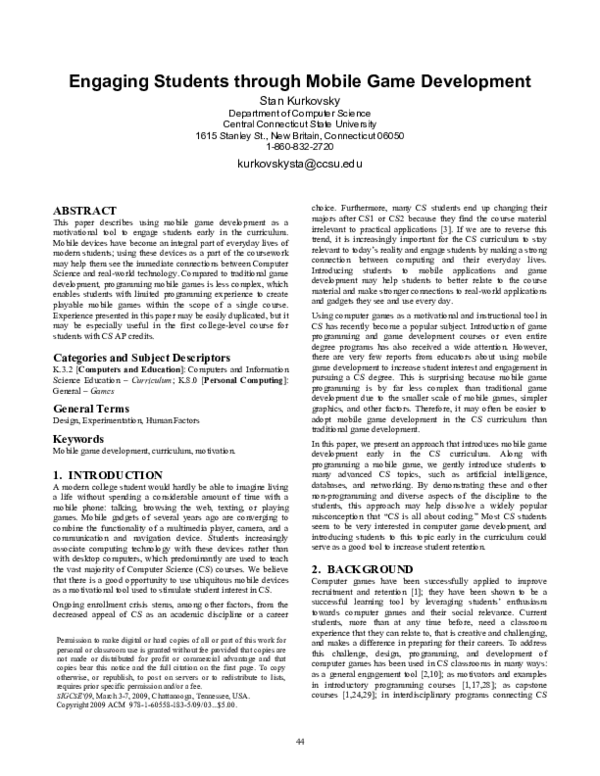 (PDF) Engaging students through mobile game development