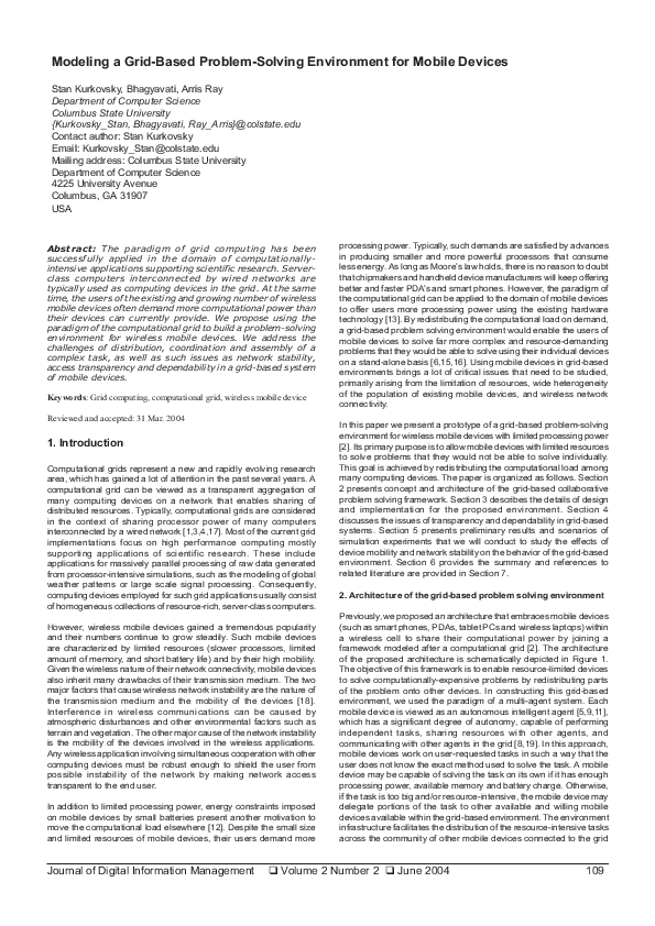 Pdf Modeling A Grid Based Problem Solving Environment For Mobile Devices