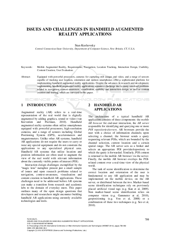 (PDF) Issues and Challenges in Handheld Augmented Reality Applications
