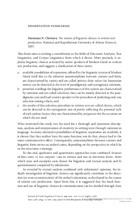 (PDF) The notion of linguistic choices in written text production ...