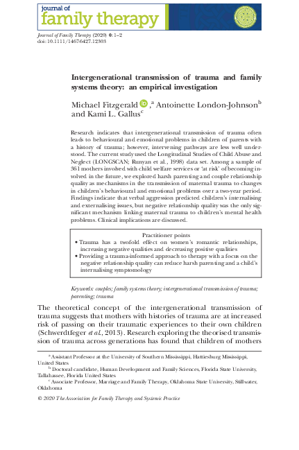 (PDF) Intergenerational transmission of trauma and family systems ...