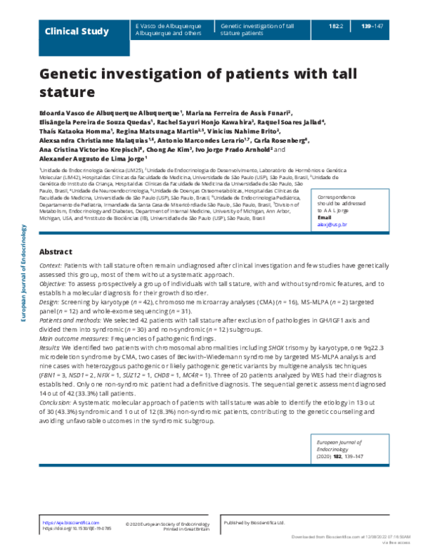 (PDF) Genetic investigation of patients with tall stature