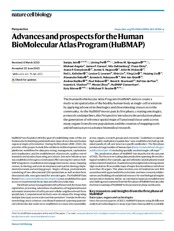 (PDF) Advances and prospects for the Human BioMolecular Atlas Program ...