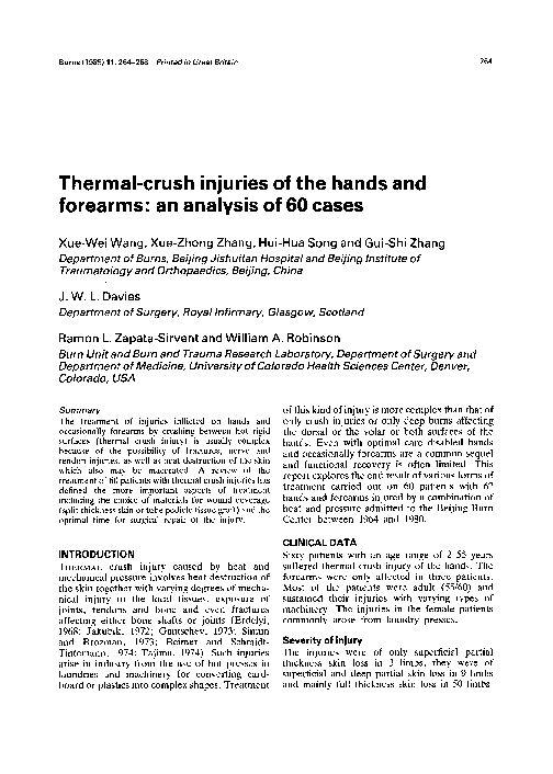 (PDF) Thermal-crush injuries of the hands and forearms: an analysis of ...