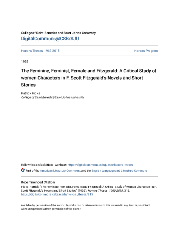 (PDF) The Feminine, Feminist, Female and Fitzgerald: A Critical Study ...