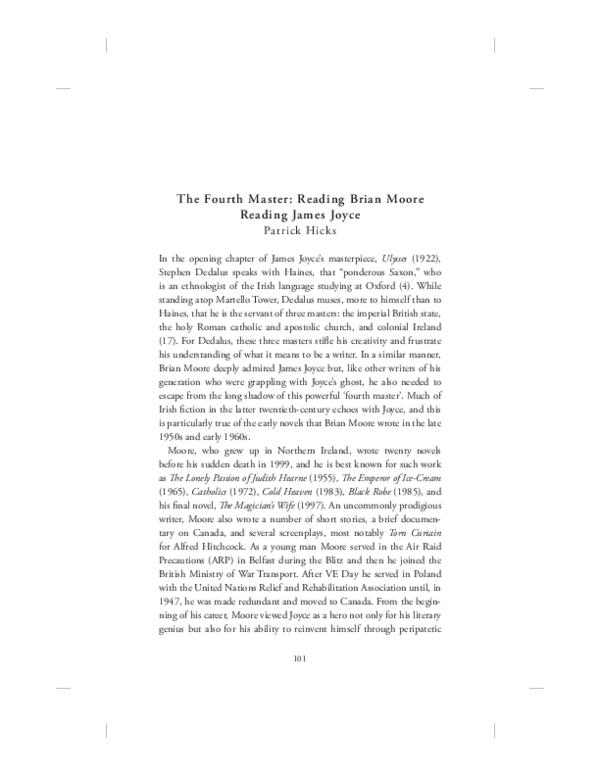 (PDF) The Fourth Master: Reading Brian Moore Reading James Joyce