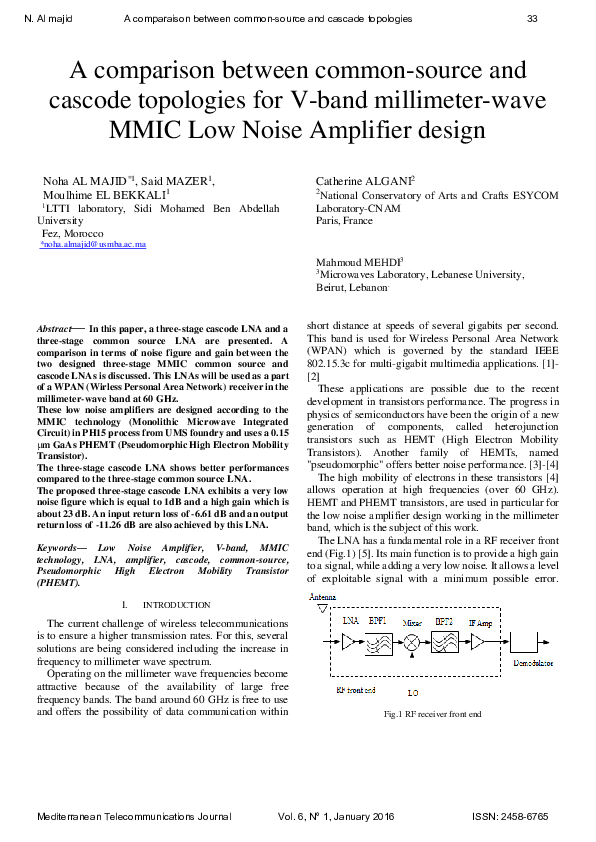 (PDF) A comparison between common-source and cascode topologies for V-band millimeter-wave MMIC ...