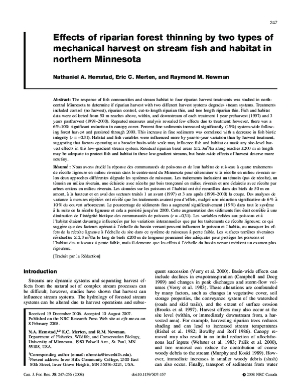 (PDF) Effects of riparian forest thinning by two types of mechanical ...
