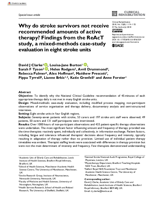 (PDF) Why do stroke survivors not receive recommended amounts of active ...