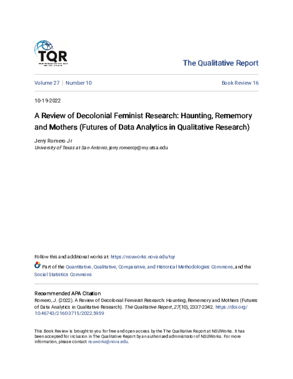 (PDF) A Review of Decolonial Feminist Research: Haunting, Rememory and ...