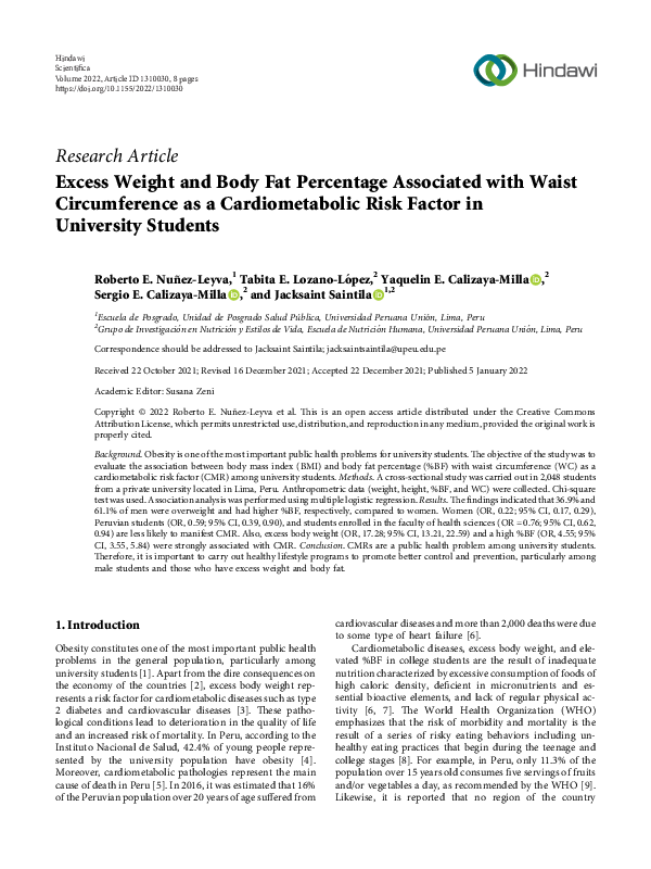 (PDF) Overweight and Obesity, Body Fat, Waist Circumference, and Anemia ...