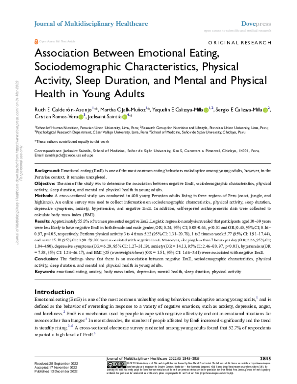 (PDF) Association Between Emotional Eating, Sociodemographic Characteristics, Physical Activity ...