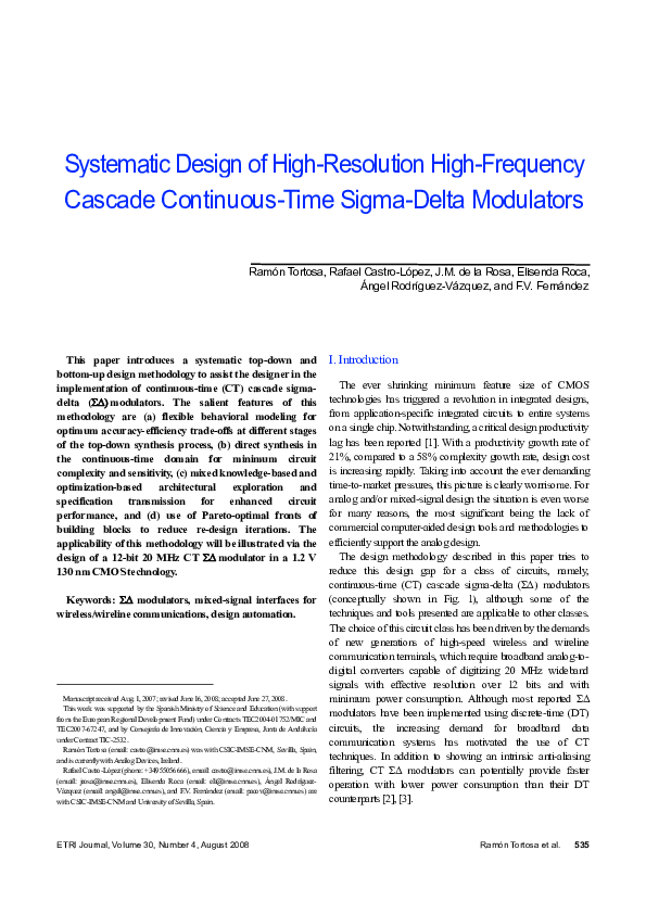 Systematic Design of High-Resolution High-Frequency Cascade Continuous-Time Sigma-Delta Modulators