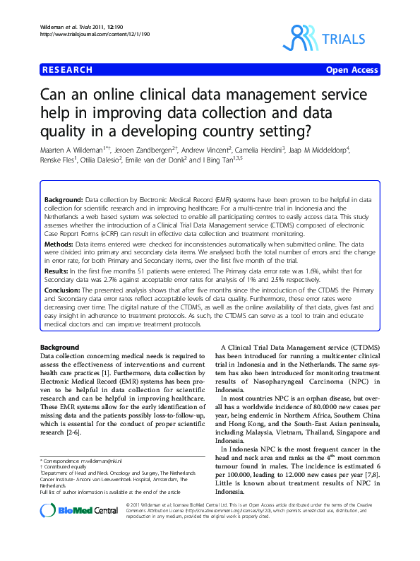 (PDF) Can an online clinical data management service help in improving ...