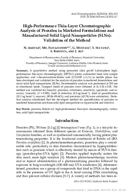 (PDF) High-performance thin-layer chromatographic analysis of psoralen in marketed formulations ...